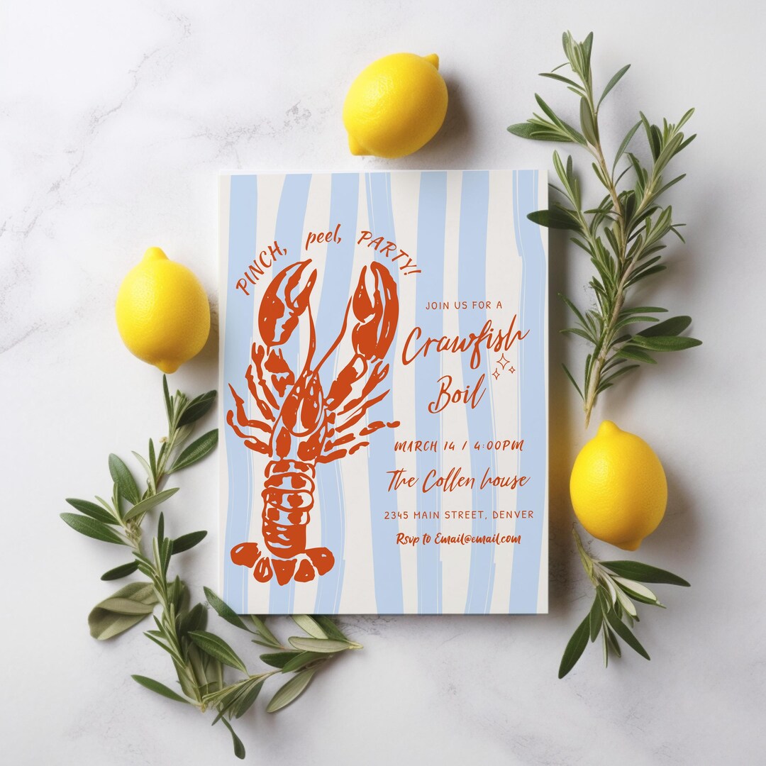 Editable Crawfish Boil Party Invitation, Seafood Boil Invite Hand Drawn ...