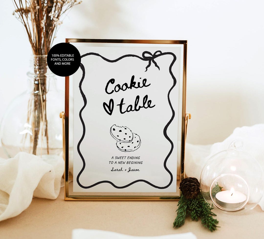 Cookie Table Sign Template, A Sweet Ending to A New Beginning, Wedding ...