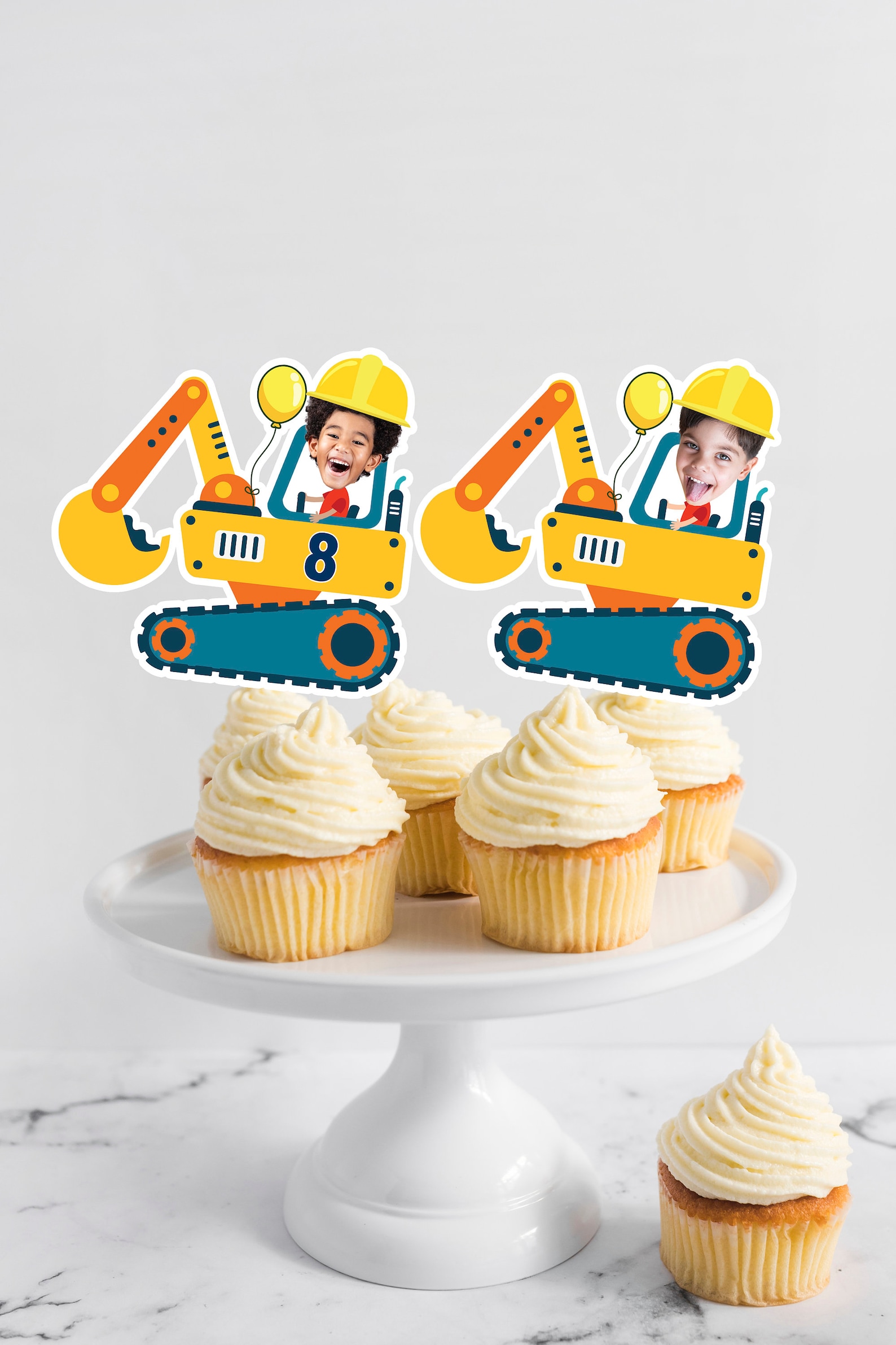 Excavator Photo Cupcake Topper, Backhoe Cupcake Topper, Boy Birthday ...