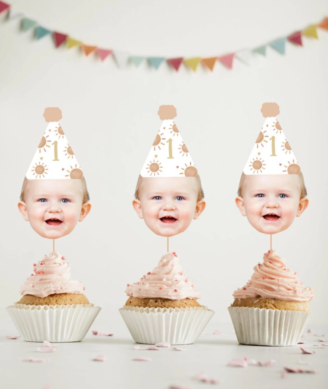First Trip Around the Sun Cupcake Toppers, Boho Sunshine Birthday ...