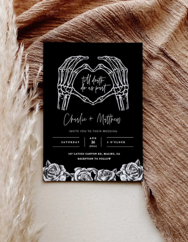 Modern Halloween Wedding Invitation Suite, Skeleton Wedding Invitation Suite, Gothic Wedding ...