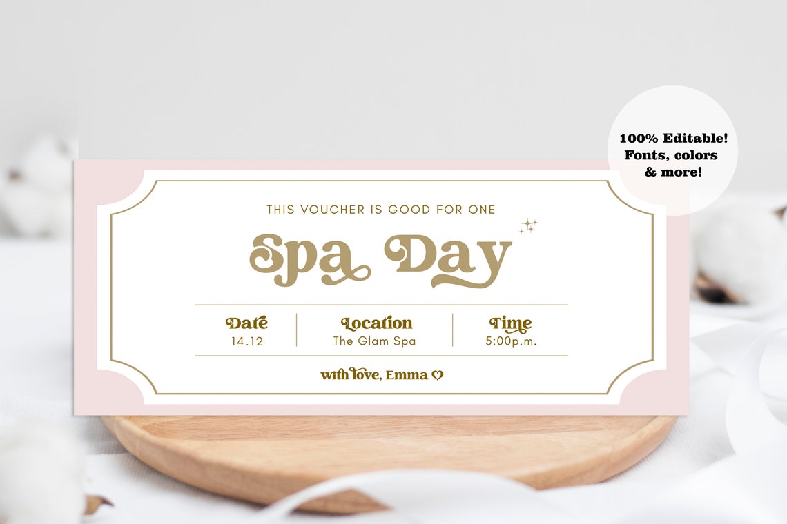 Spa Day Coupon Certificate, Birthday Spa Day Coupon, Spa Voucher ...