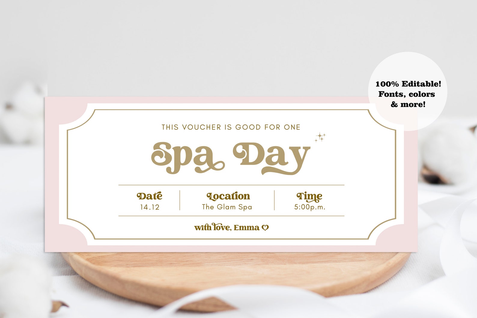 Spa Day Coupon Certificate, Birthday Spa Day Coupon, Spa Voucher ...