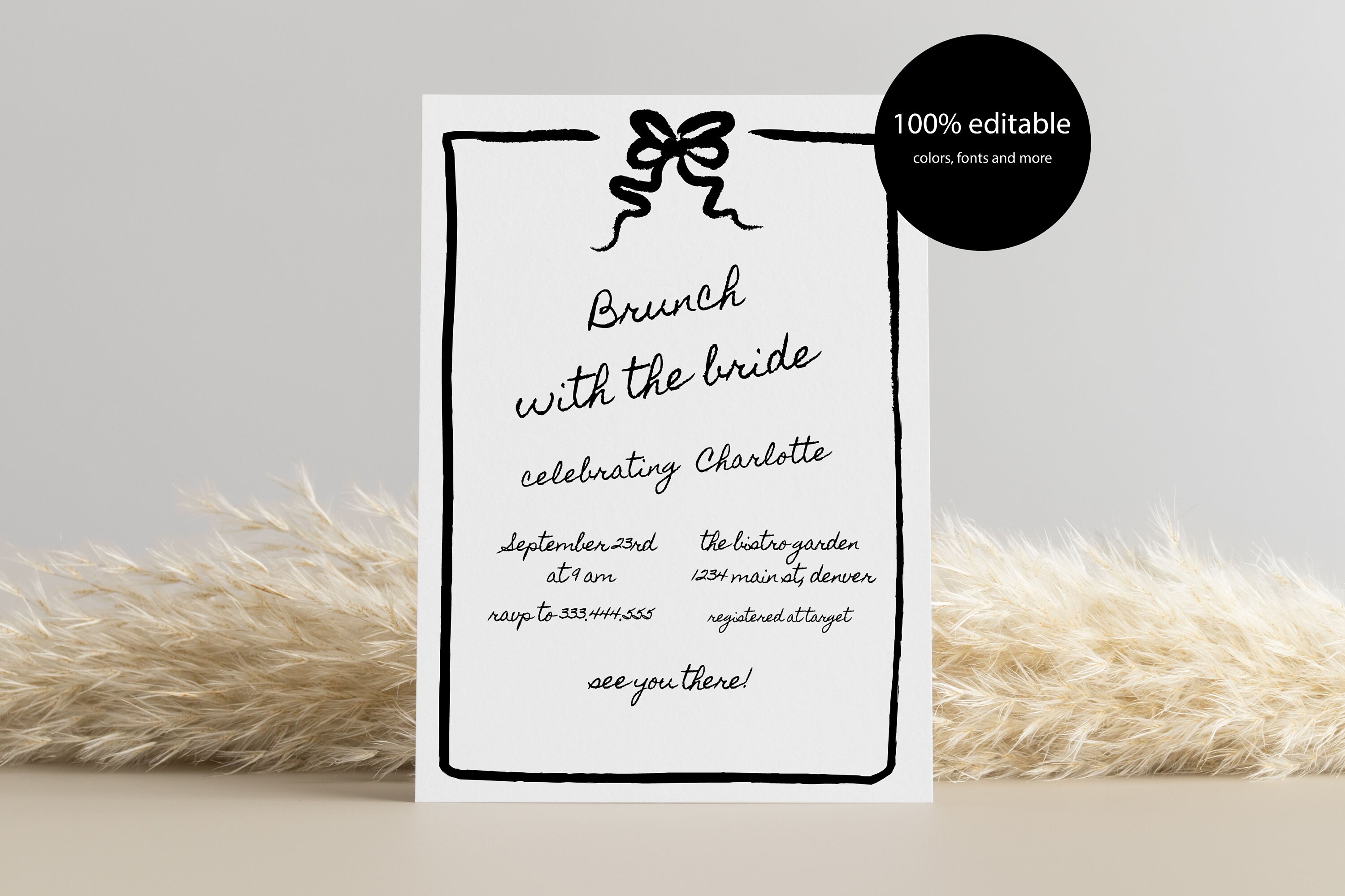 Brunch With the Bride Invitation, Hand Drawn Bridal Brunch, Trendy ...