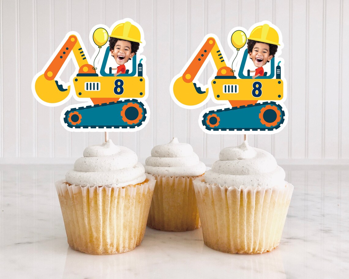 Excavator Photo Cupcake Topper, Backhoe Cupcake Topper, Boy Birthday ...