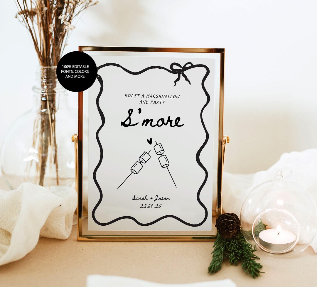 S'more Wedding Sign, Roast A Marshmallow and Party S'more Sign, S'more ...