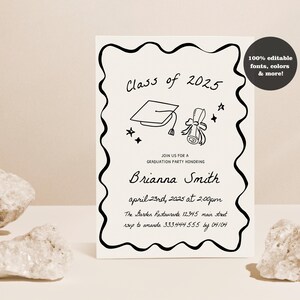 Graduation Invitation Template, Hand Drawn Graduation Invite, Class of ...