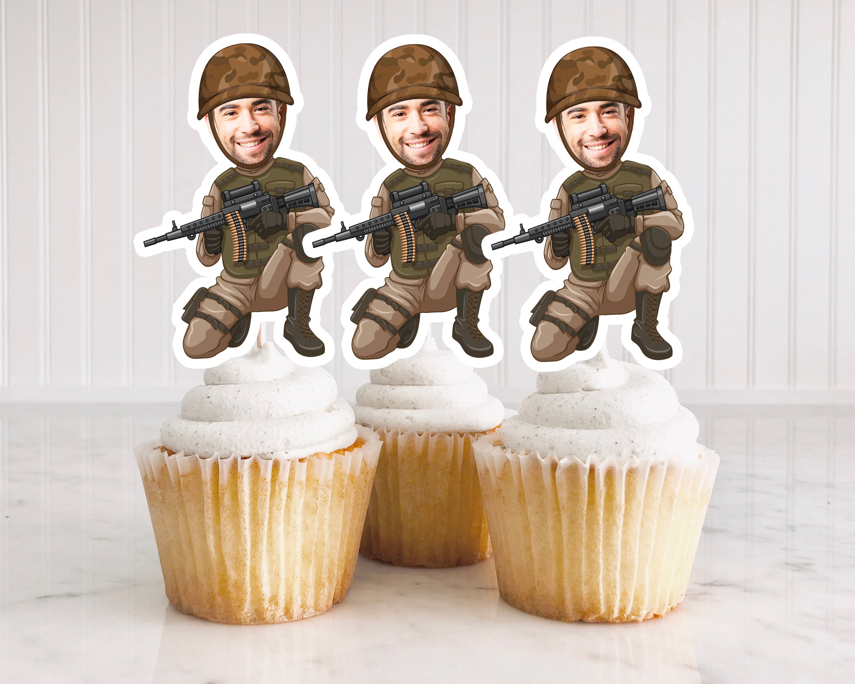 Military Face Cupcake Topper Printable, Army Cupcake Topper, Soldier ...