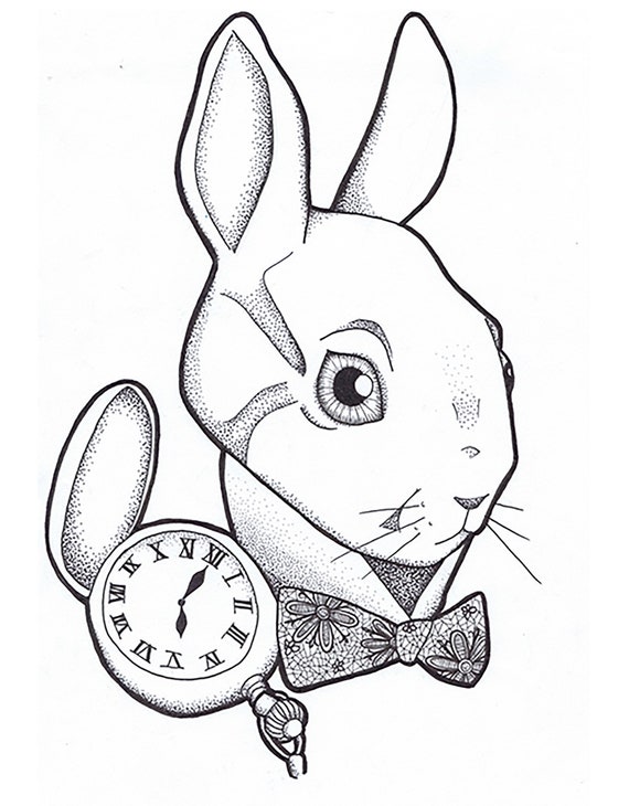 White Rabbit Line Drawing | Etsy