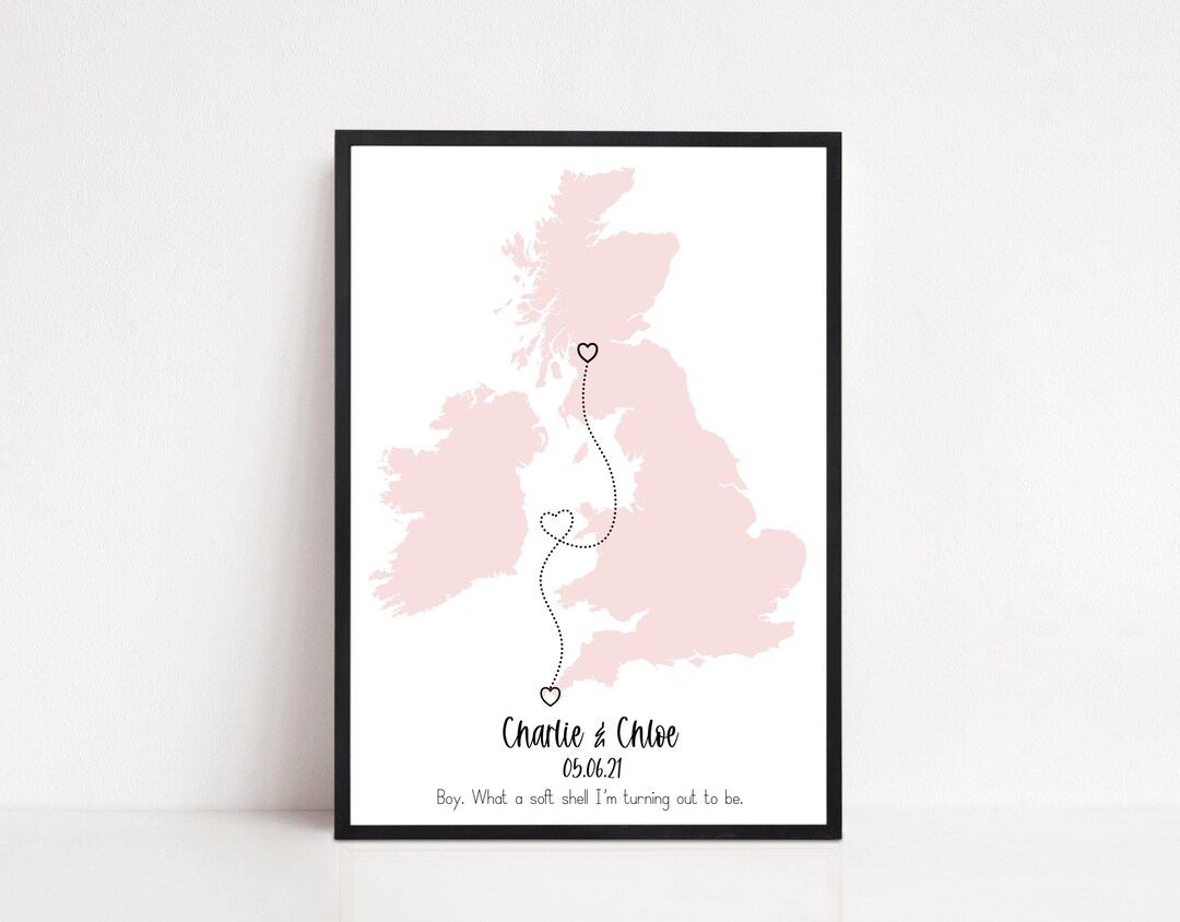Personalised Minimal Long Distance Map A4 Print - Etsy UK