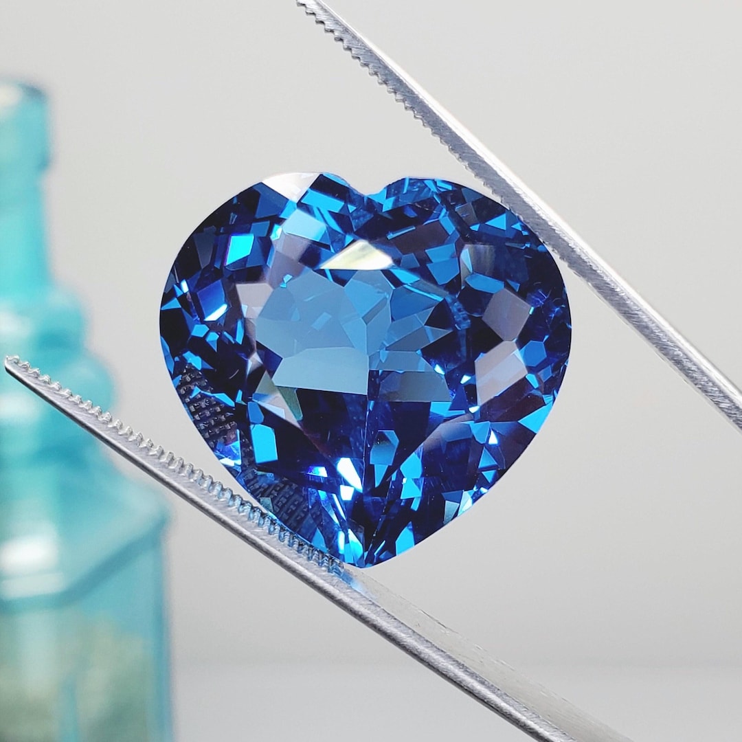 40.20ct Lab Created Blue Spinel 21mm Heart Shape Loose Faceted Gemstone ...