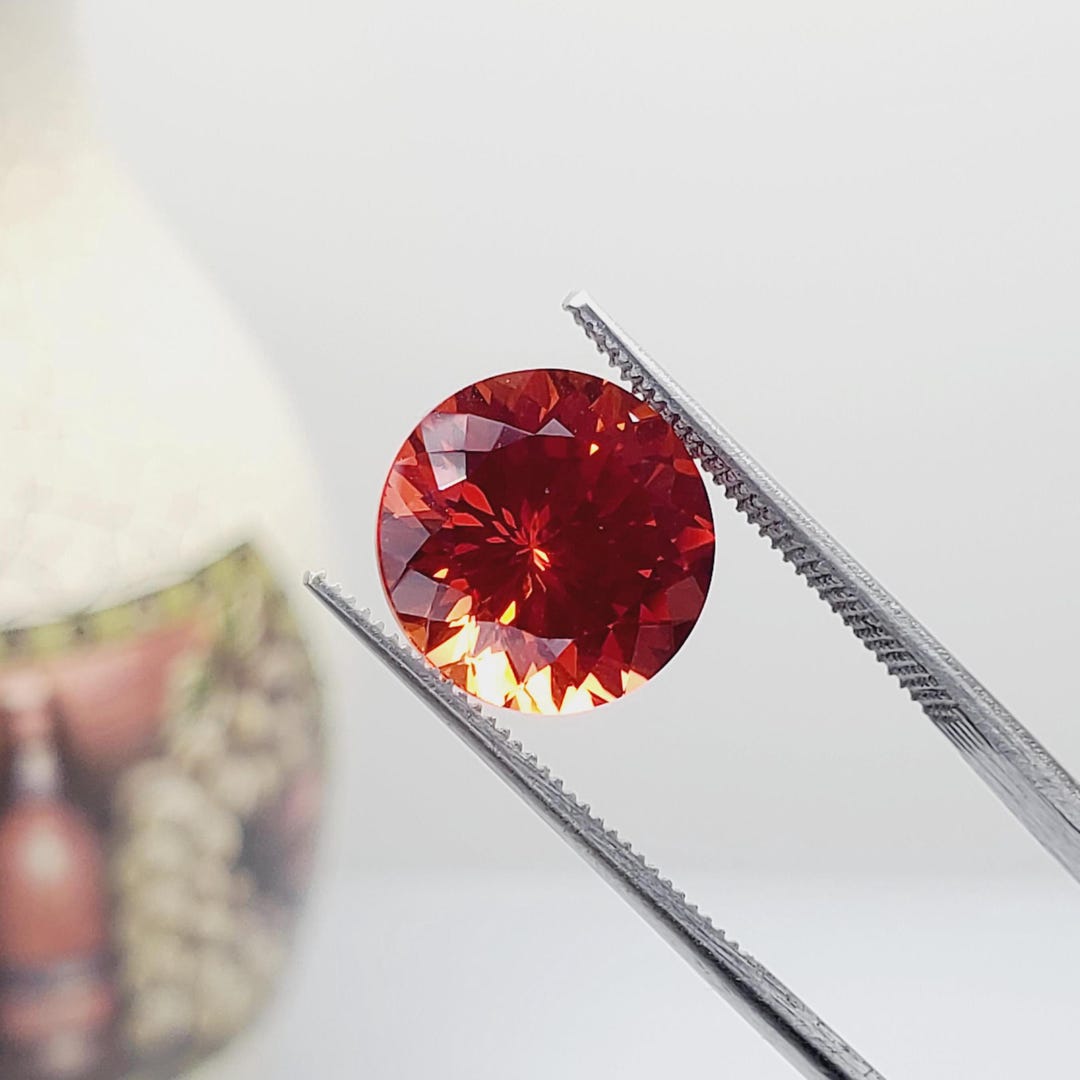 8.35ct Lab Created Padparadscha Sapphire 12mm Round Loose Faceted ...