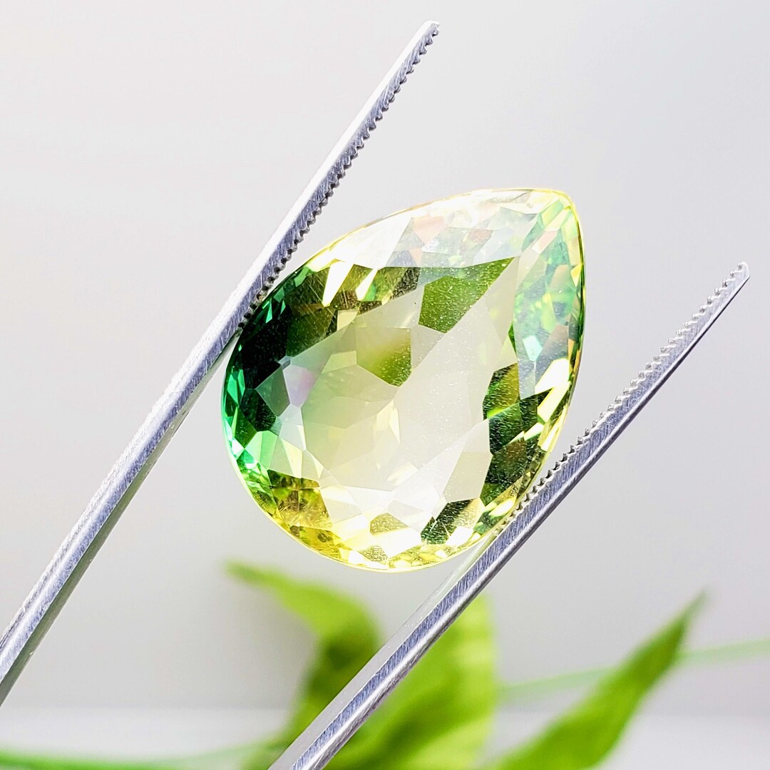33.30ct Yellow and Green Bi-color Quartz 25x18mm Pear Shape Loose ...