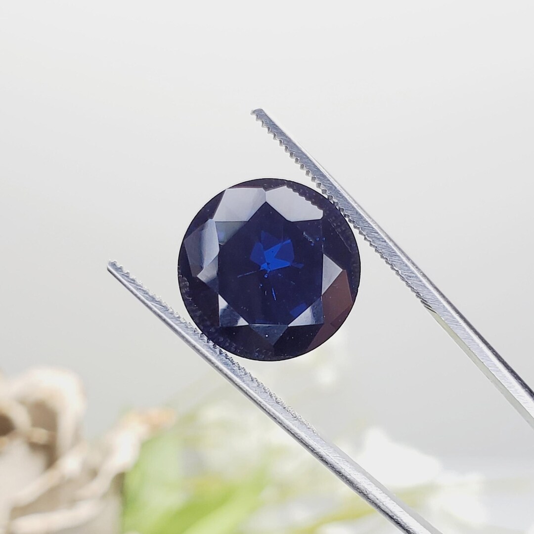 11.00ct Lab Created Dark Blue Spinel 14mm Round Loose Faceted Gemstone ...