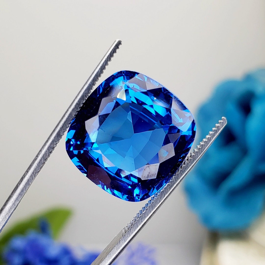 19.00ct Lab Created Blue Spinel 15.5mm Square Cushion Cut Loose Faceted ...
