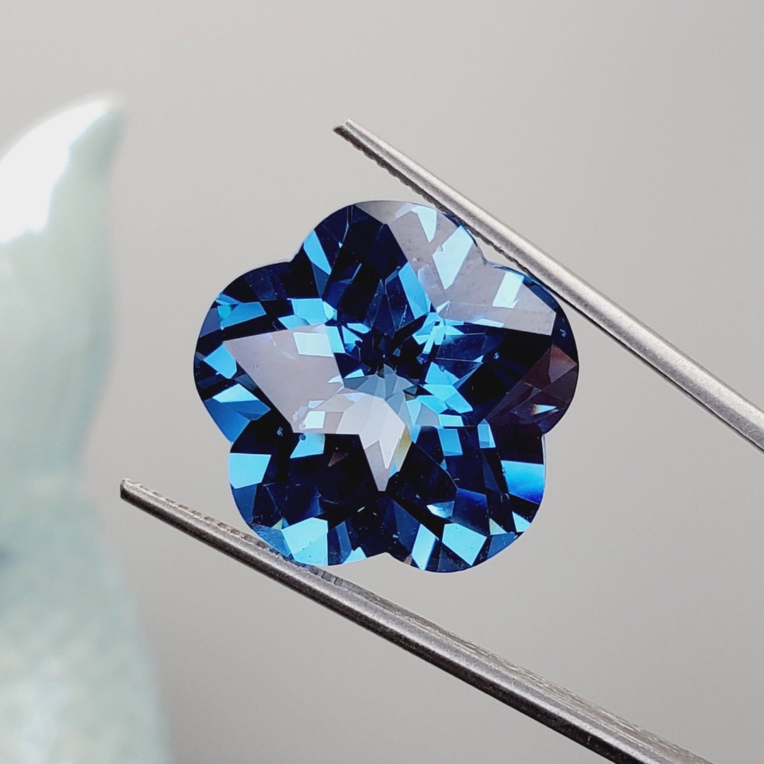 33.85ct Lab Created Blue Spinel 20mm Flower Shape Fancy Cut Loose ...