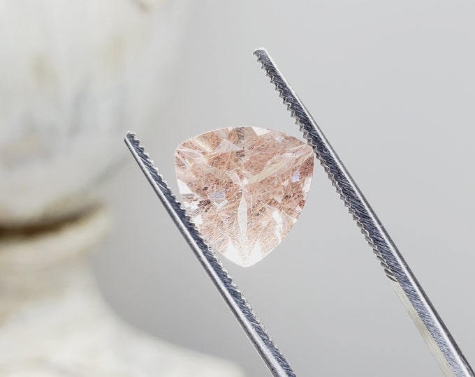 4.45ct Natural Sagenitic Rose Gold Rutilated Quartz 11x11mm Trillion ...