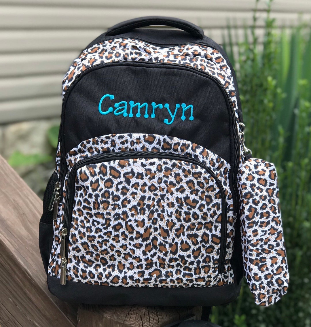 Personalized Embroidered Leopard Backpack W Pencil Case / - Etsy