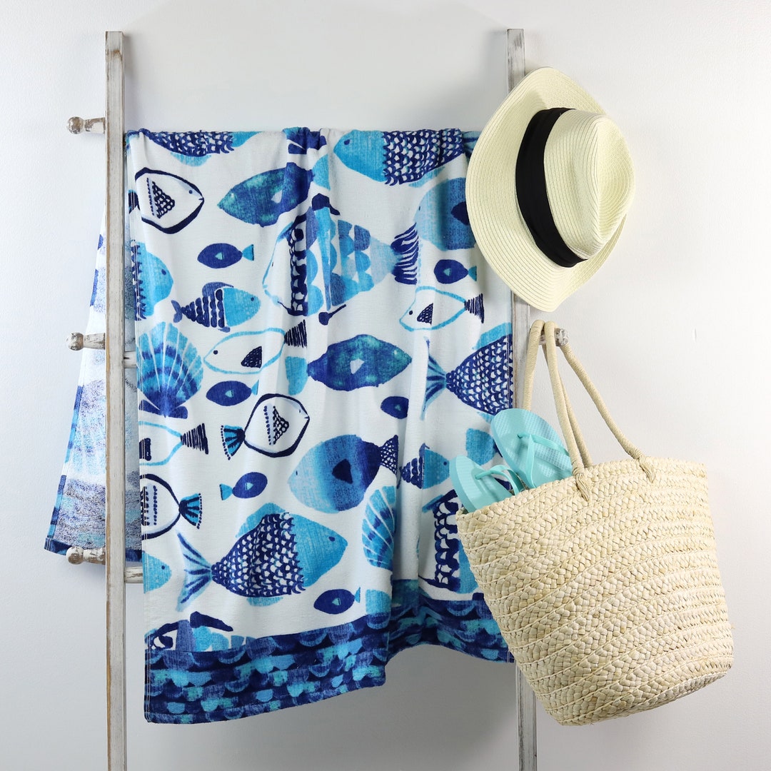 Fish Print Monogrammed Multi-color Beach Towel, Fun Gift, Pool Party ...