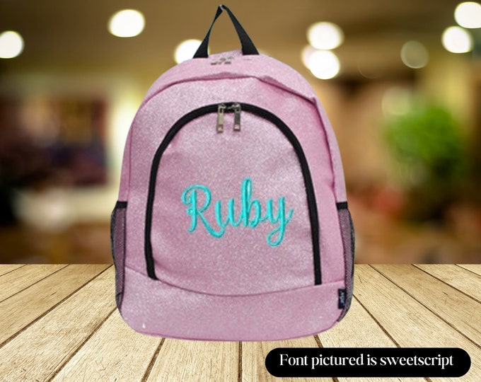 Personalized Embroidered GLITTER Backpack / Monogrammed Girl's Backpack ...