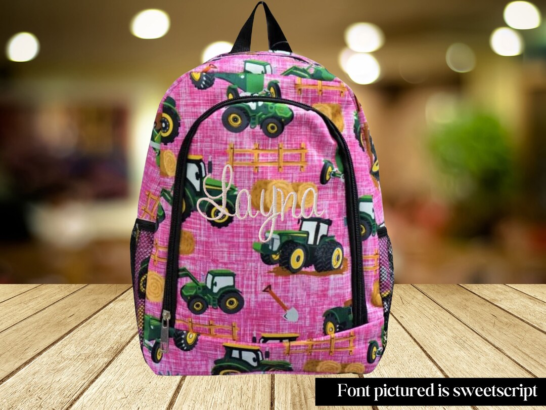 Pink Tractor Backpack, Personalized Bag, Girls Backpack, Cute Backpack ...