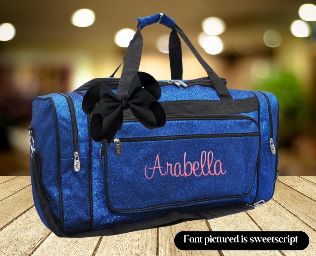 Blue Glitter 20" Personalized Duffle Bag With Monogram, Dance Bag ...