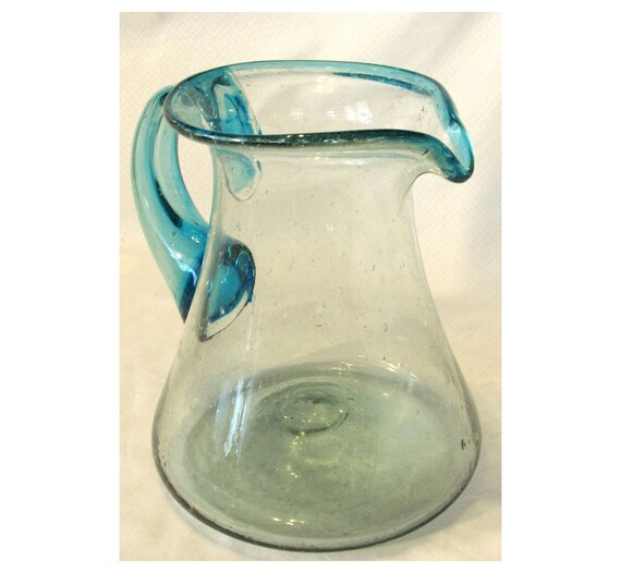Mexican Handblown Bubble Glass Pitcher Aquamarine Unique Flask - Etsy