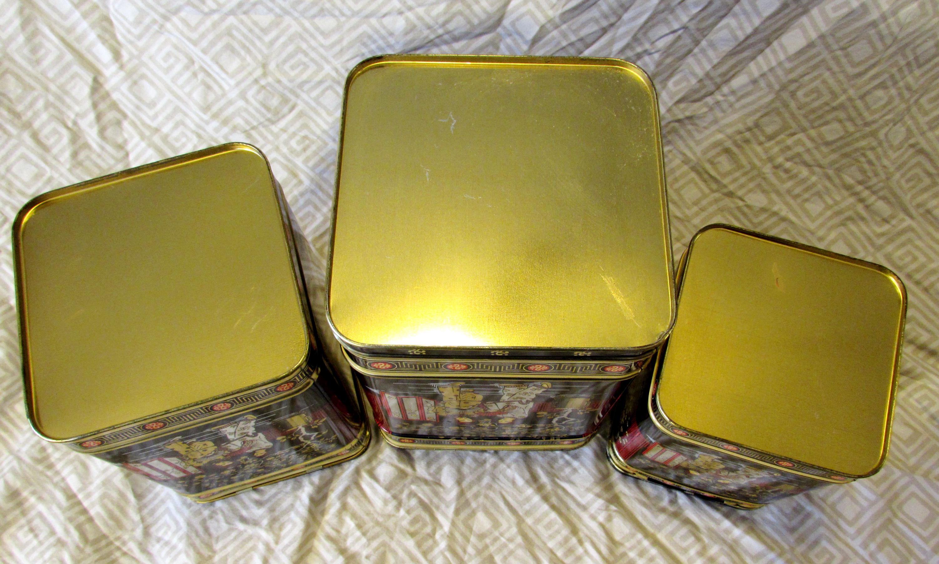 Spectacular Vintage Nesting Asian Chinoiserie Tea Tin Set of 3 Fredrick ...