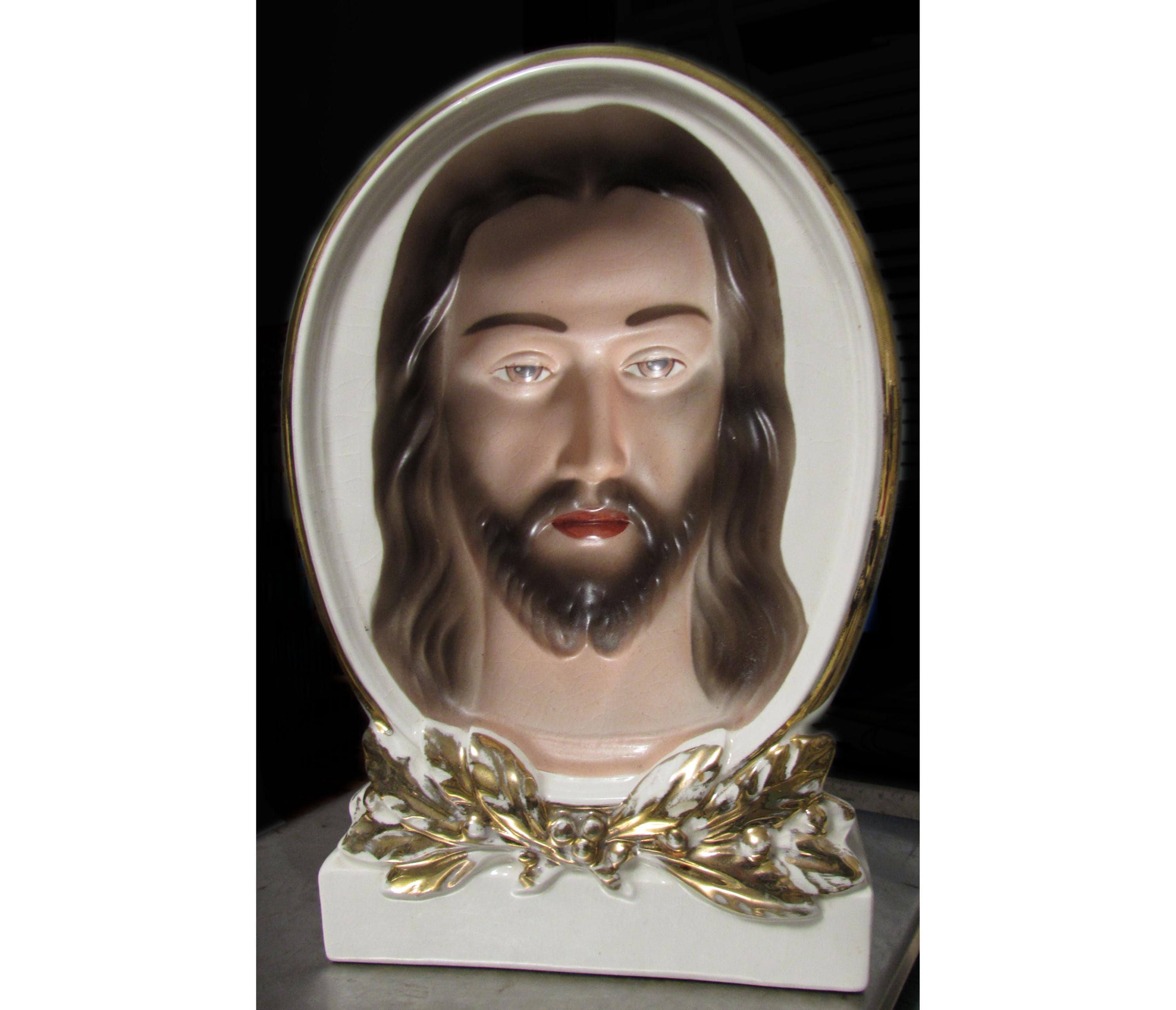 Vintage Concave Face Jesus Christ Bust Statue, Porcelain, Wonder Art ...