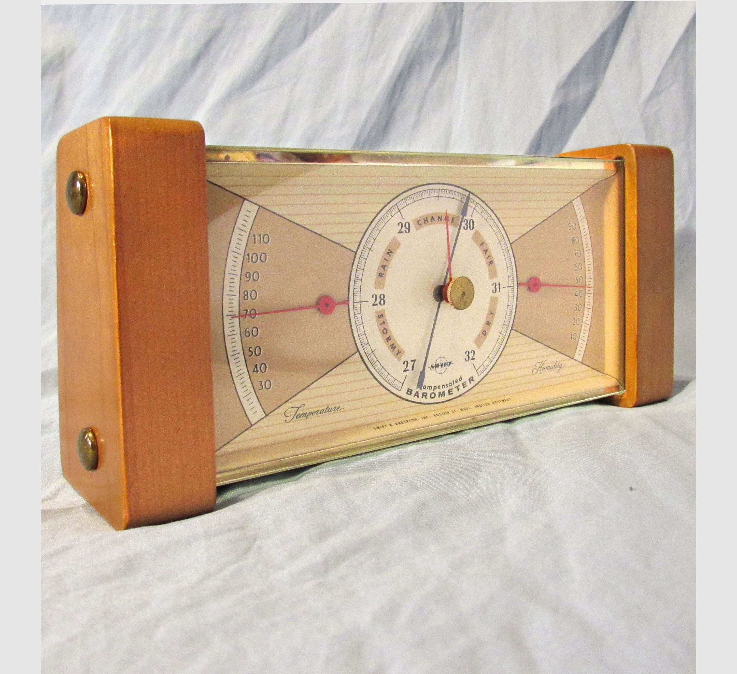 Vtg RARE MCM Brass Walnut Desk Barometer Weather Station Swift Anderson ...