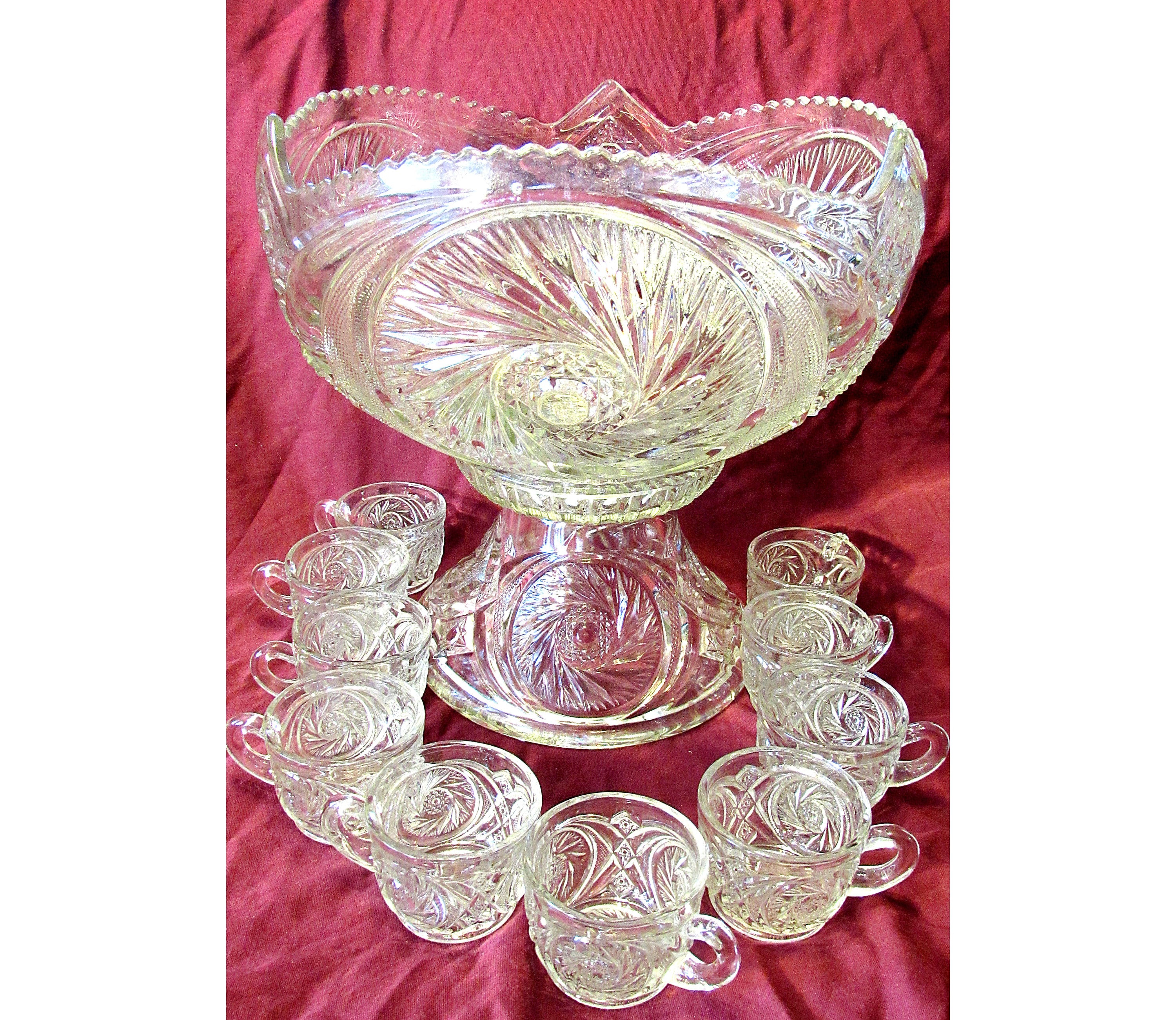 Fabulous Vintage Mckee LE Smith Aztec Punch Bowl Set Pedestal 10 Cups ...