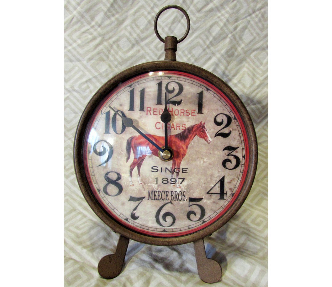 Vintage Red Horse Cigars Metal Clock, Meece Bros Since 1897 Desktop ...