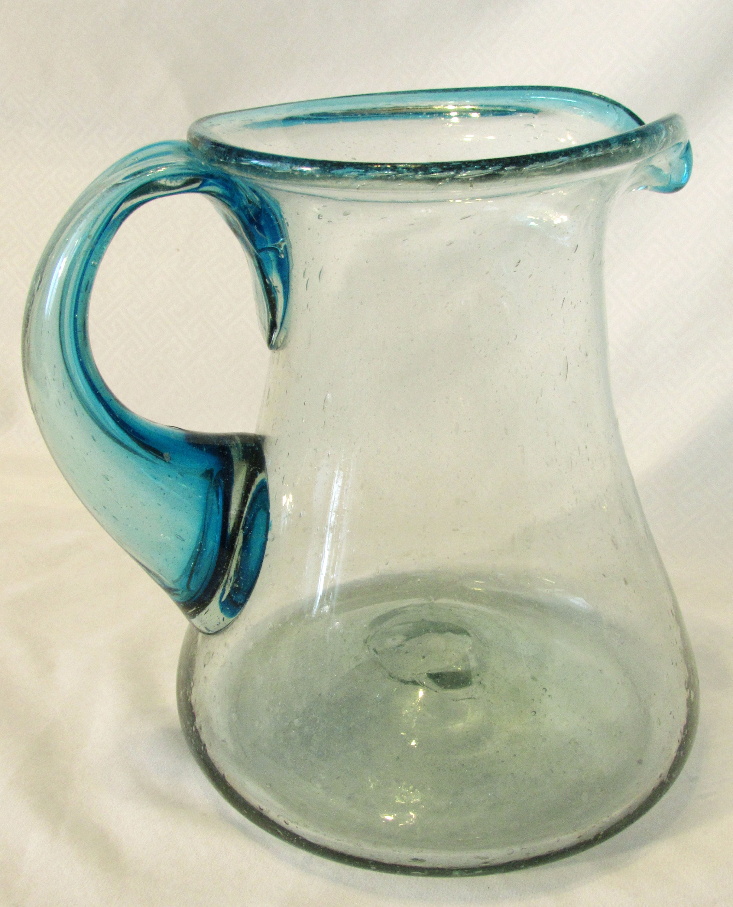 Mexican Handblown Bubble Glass Pitcher Aquamarine Unique Flask Shape ...