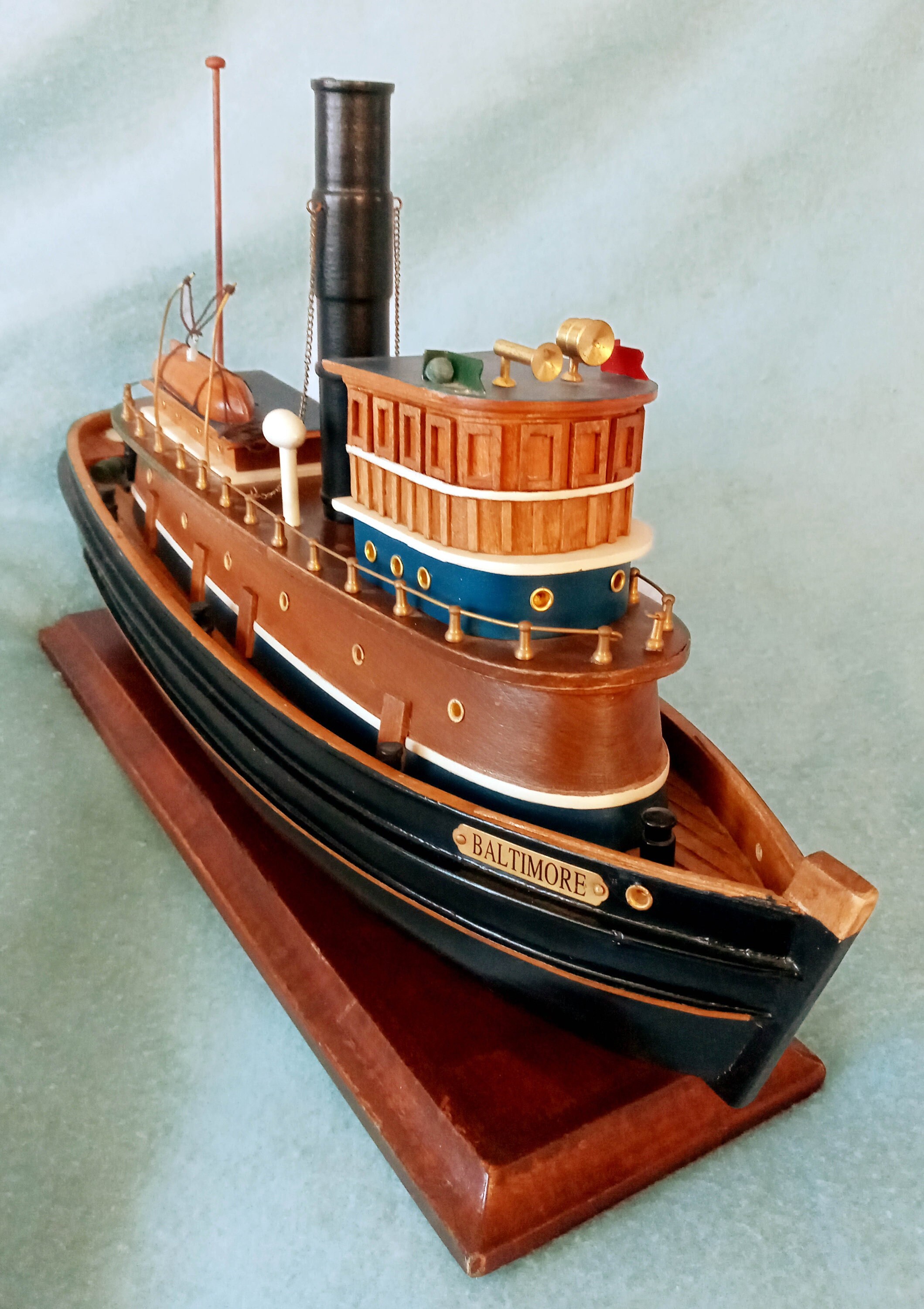 Vintage RARE the Baltimore Tugboat Handcrafted Wooden Boat Model Brass ...