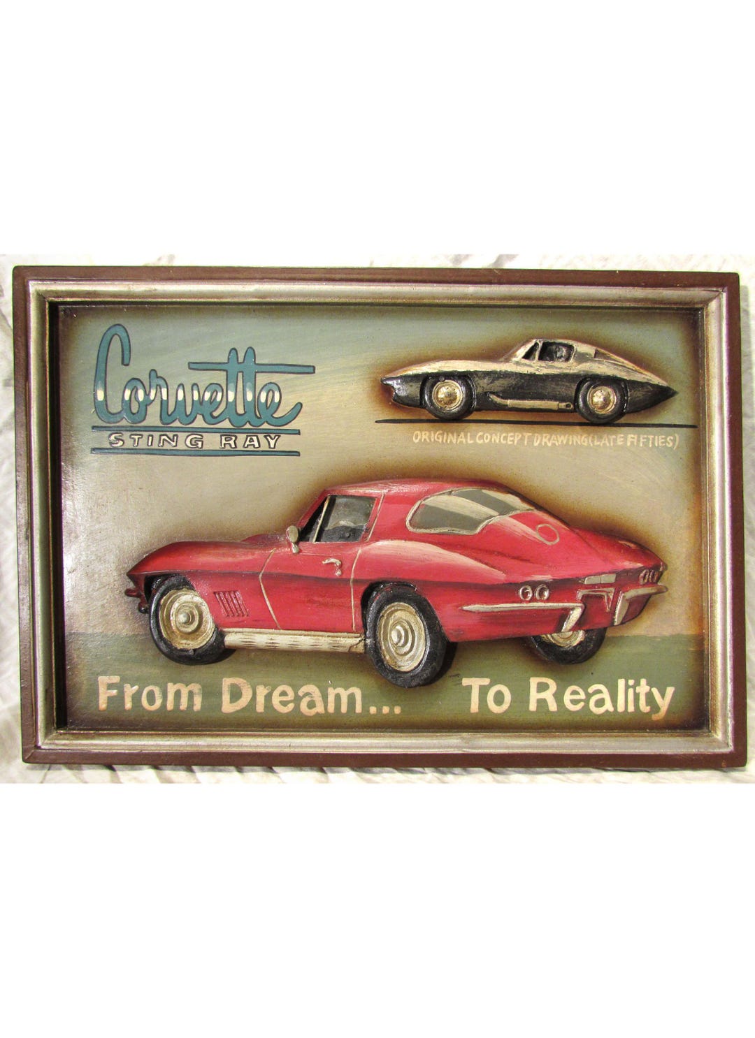 Vintage Wall Plaque Corvette Stingray Raised 3D Original Concept From ...