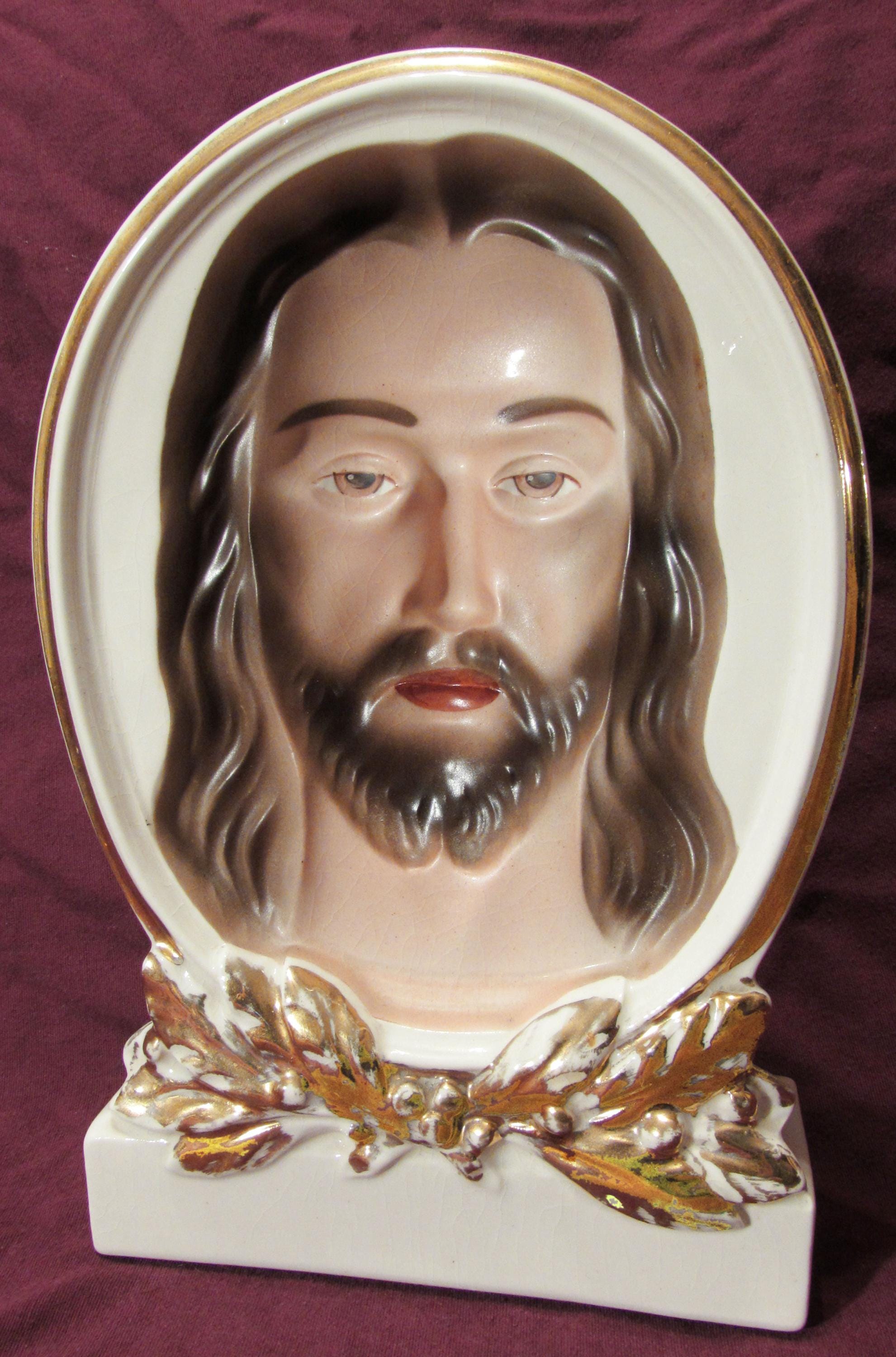 Vintage Concave Face Jesus Christ Bust Statue, Porcelain, Wonder Art ...