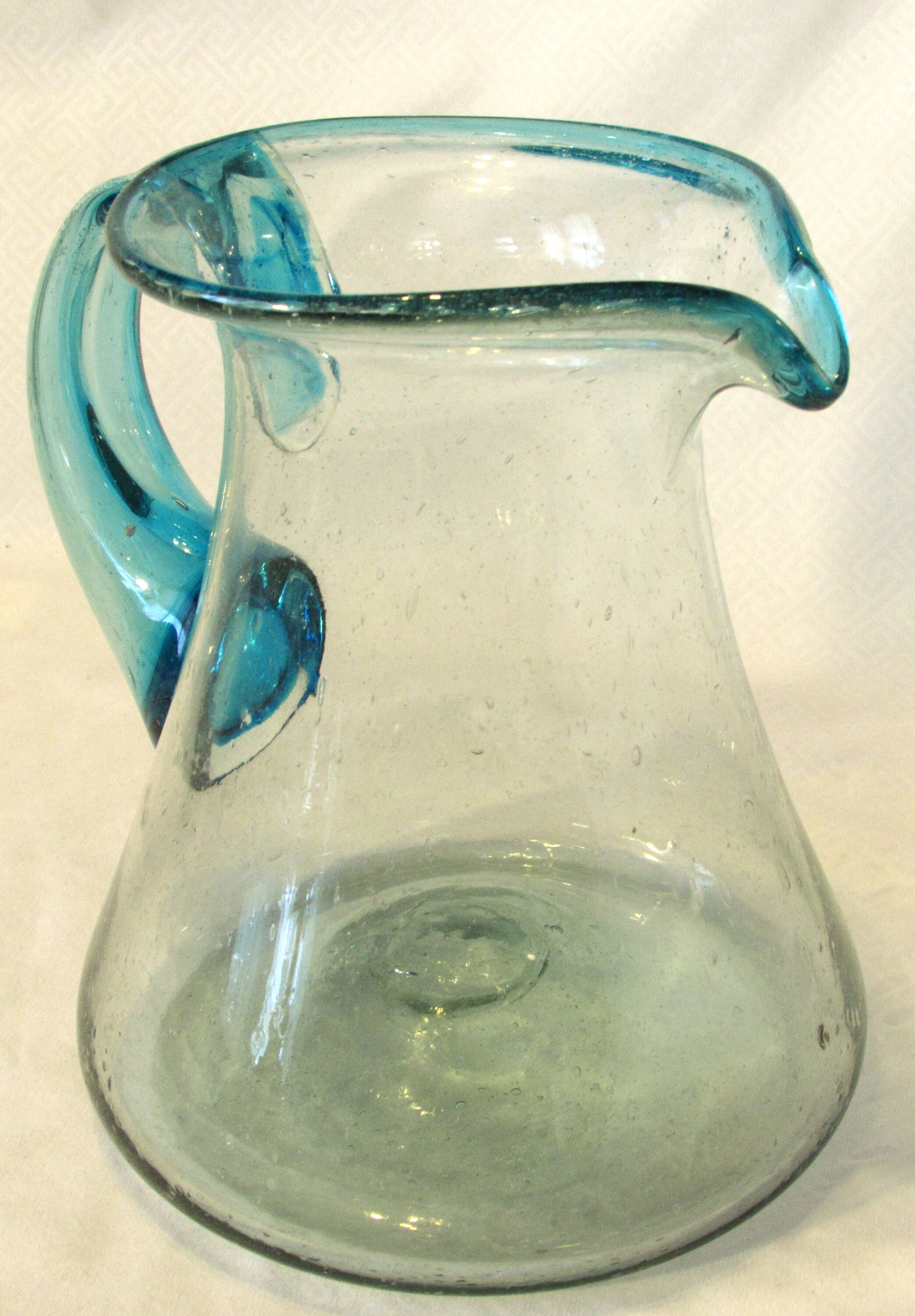 Mexican Handblown Bubble Glass Pitcher Aquamarine Unique Flask Shape ...