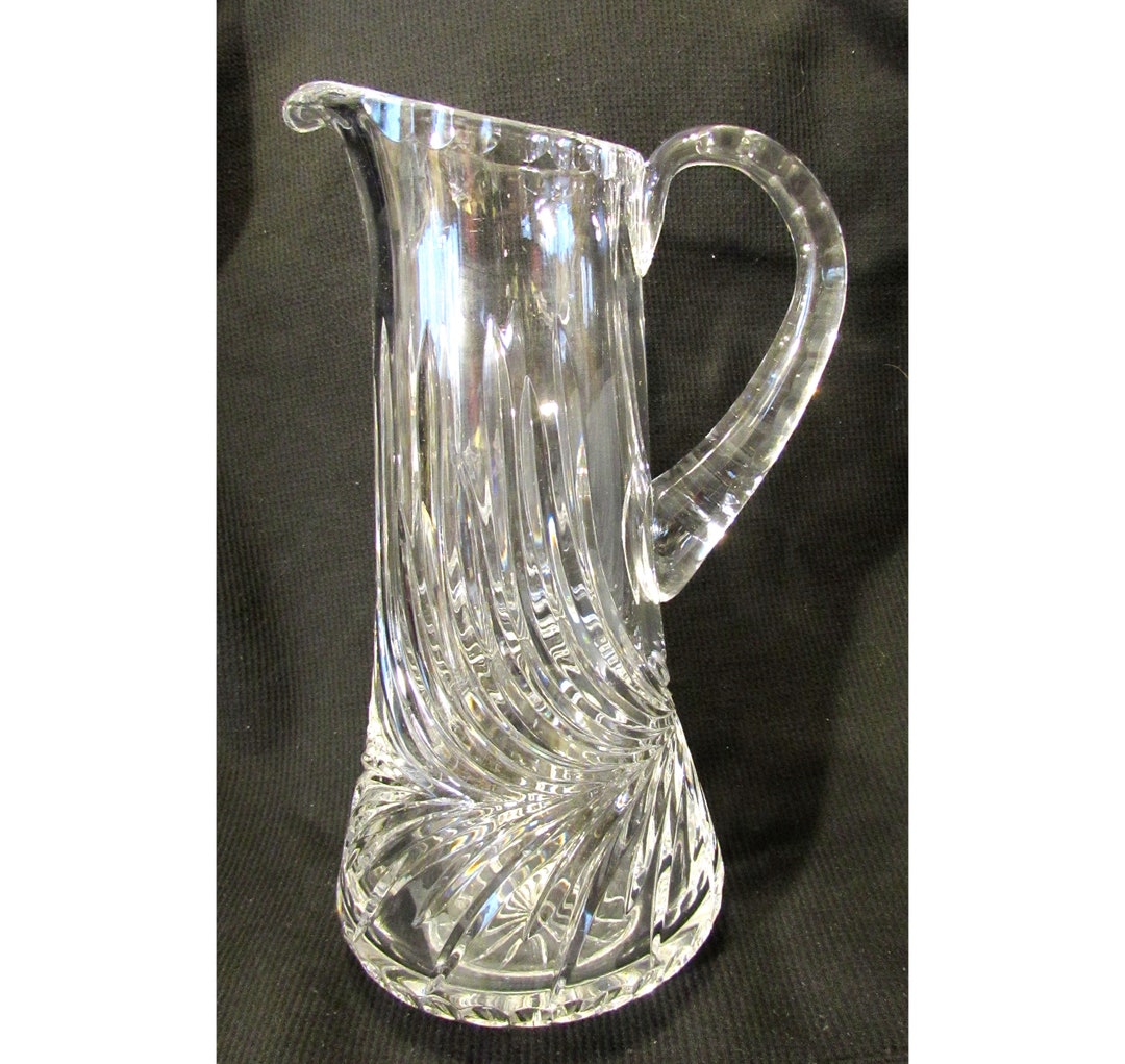 Vintage Brilliant Heavy Lead Crystal Pitcher Exquisite Hand Cut Swirl ...
