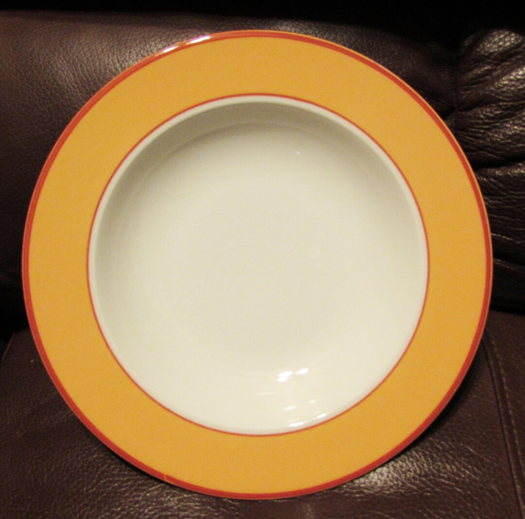 Vintage Pagnossin Treviso 7 Soup Salad Bowls RARE IE03 Orange Red Trim ...