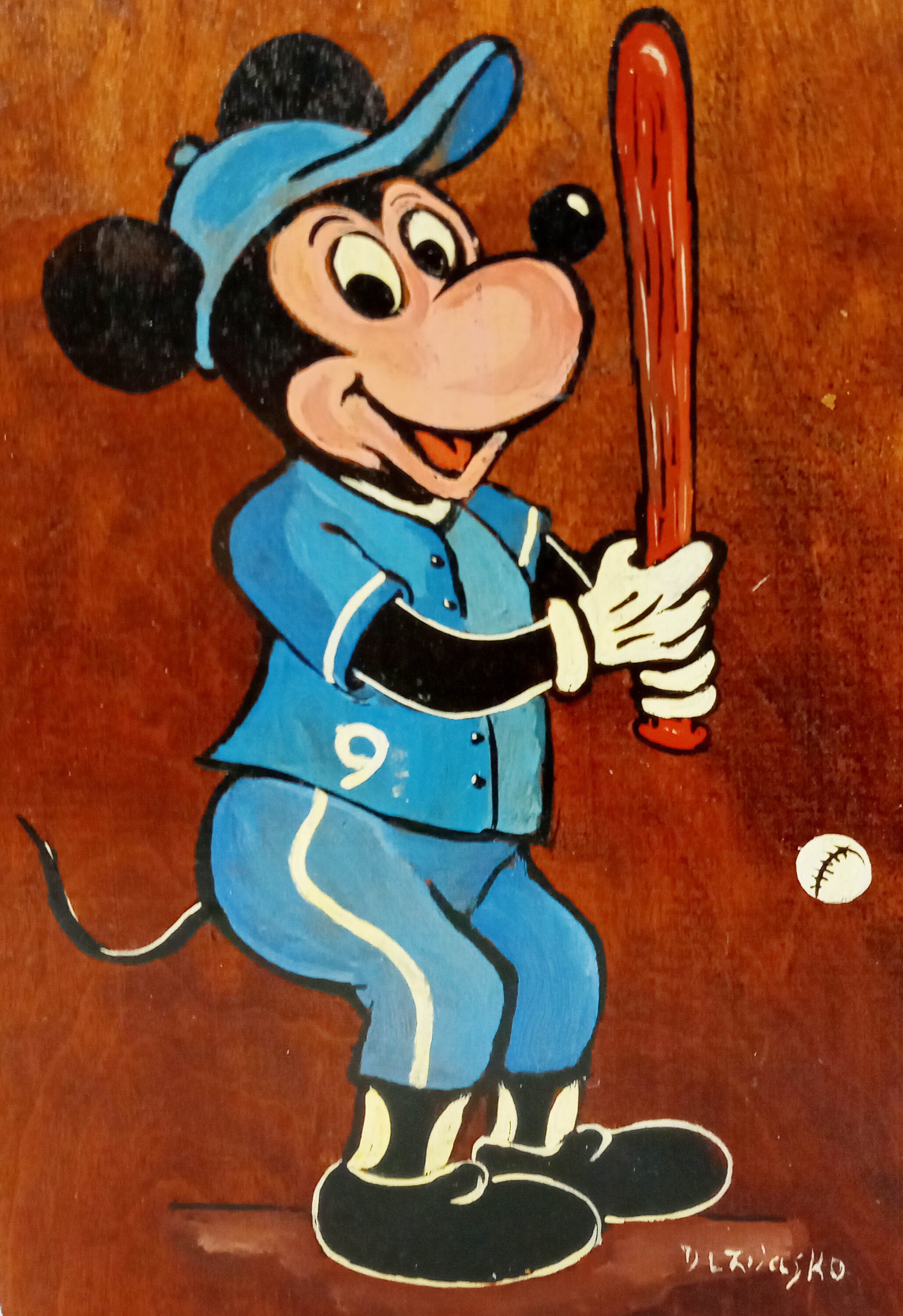 Mickey Mouse Baseball Batter Hand Painted Cutting Board Tole Folk Art ...