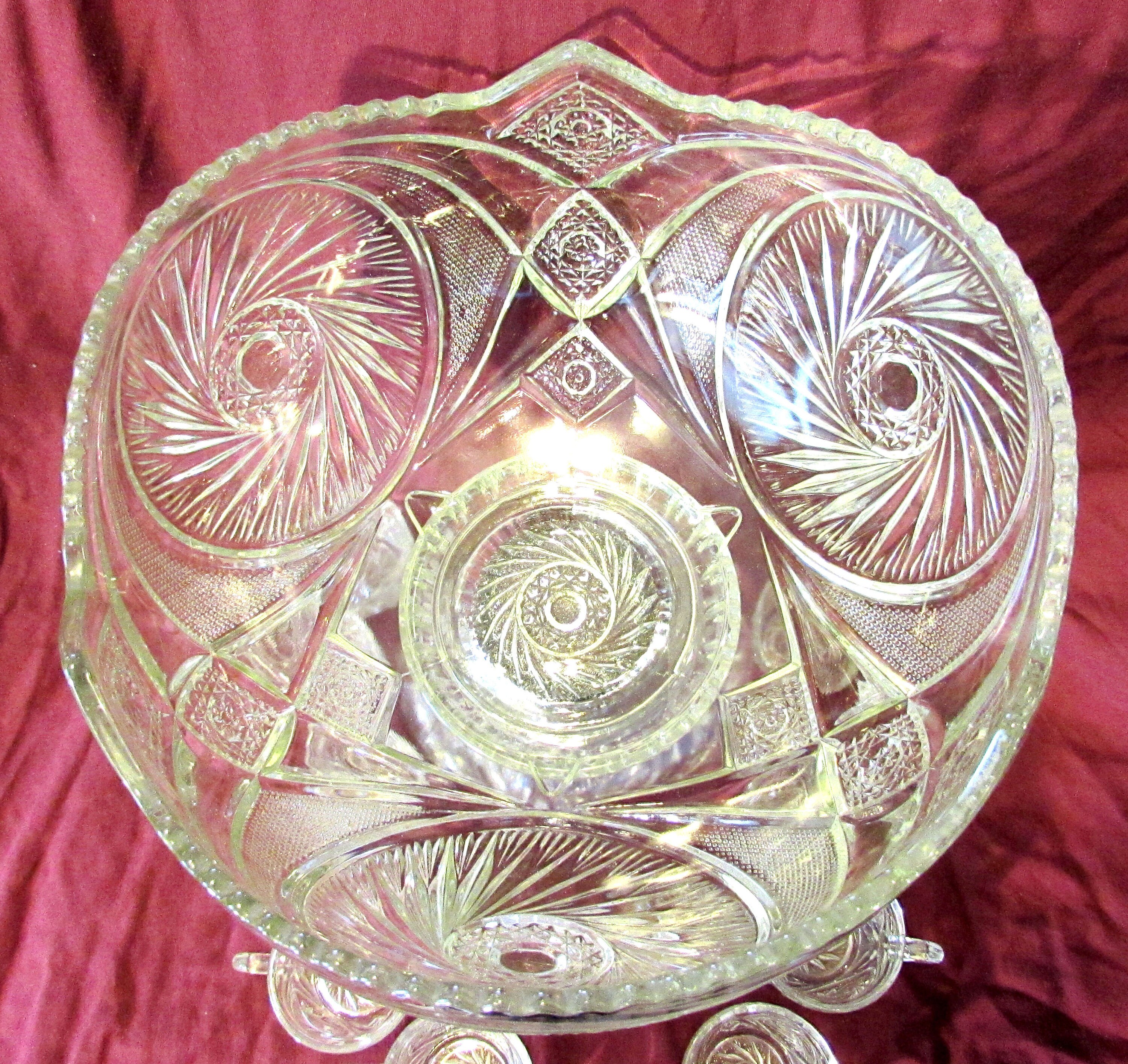 Fabulous Vintage Mckee LE Smith Aztec Punch Bowl Set Pedestal 10 Cups ...