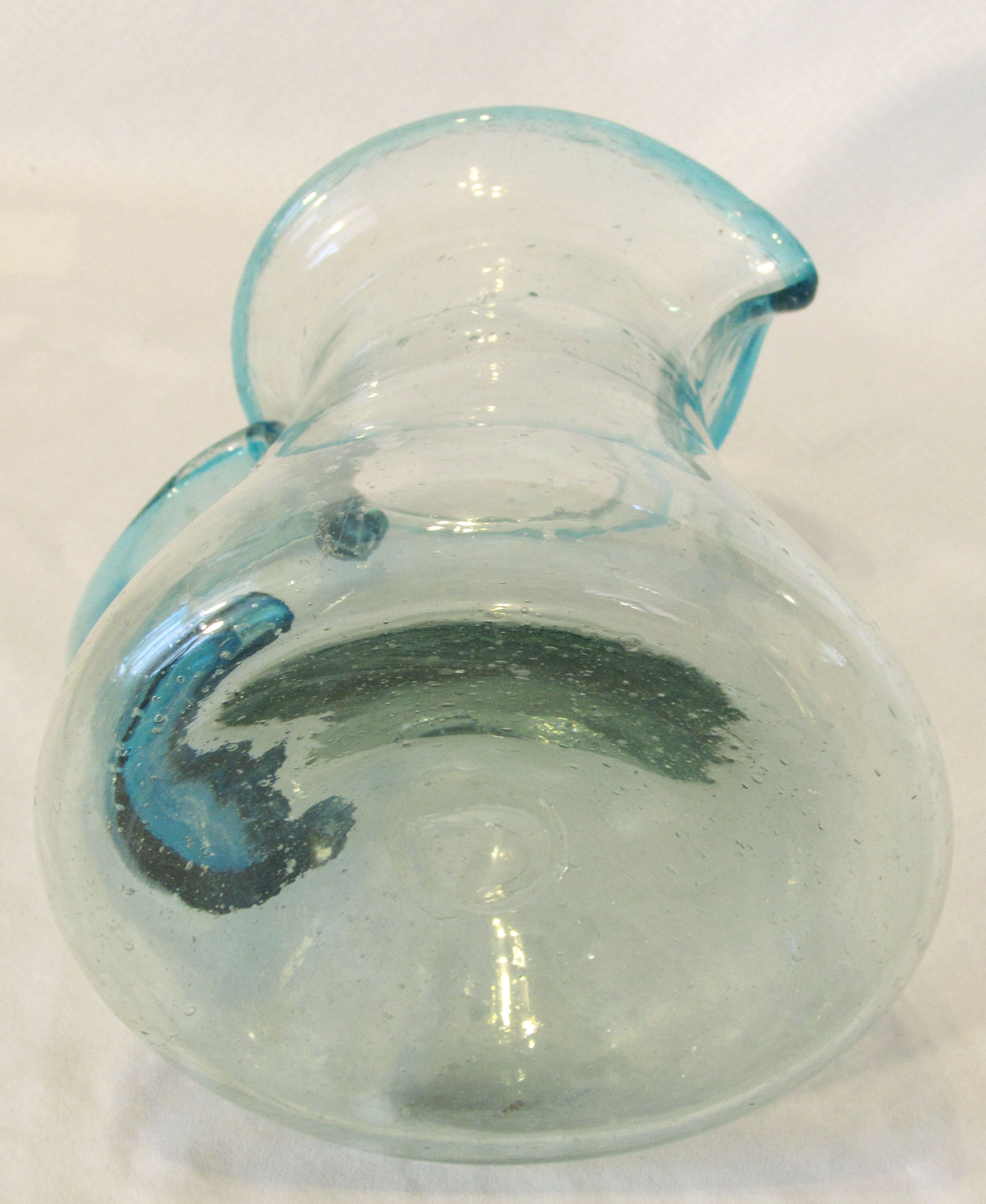 Mexican Handblown Bubble Glass Pitcher Aquamarine Unique Flask Shape ...