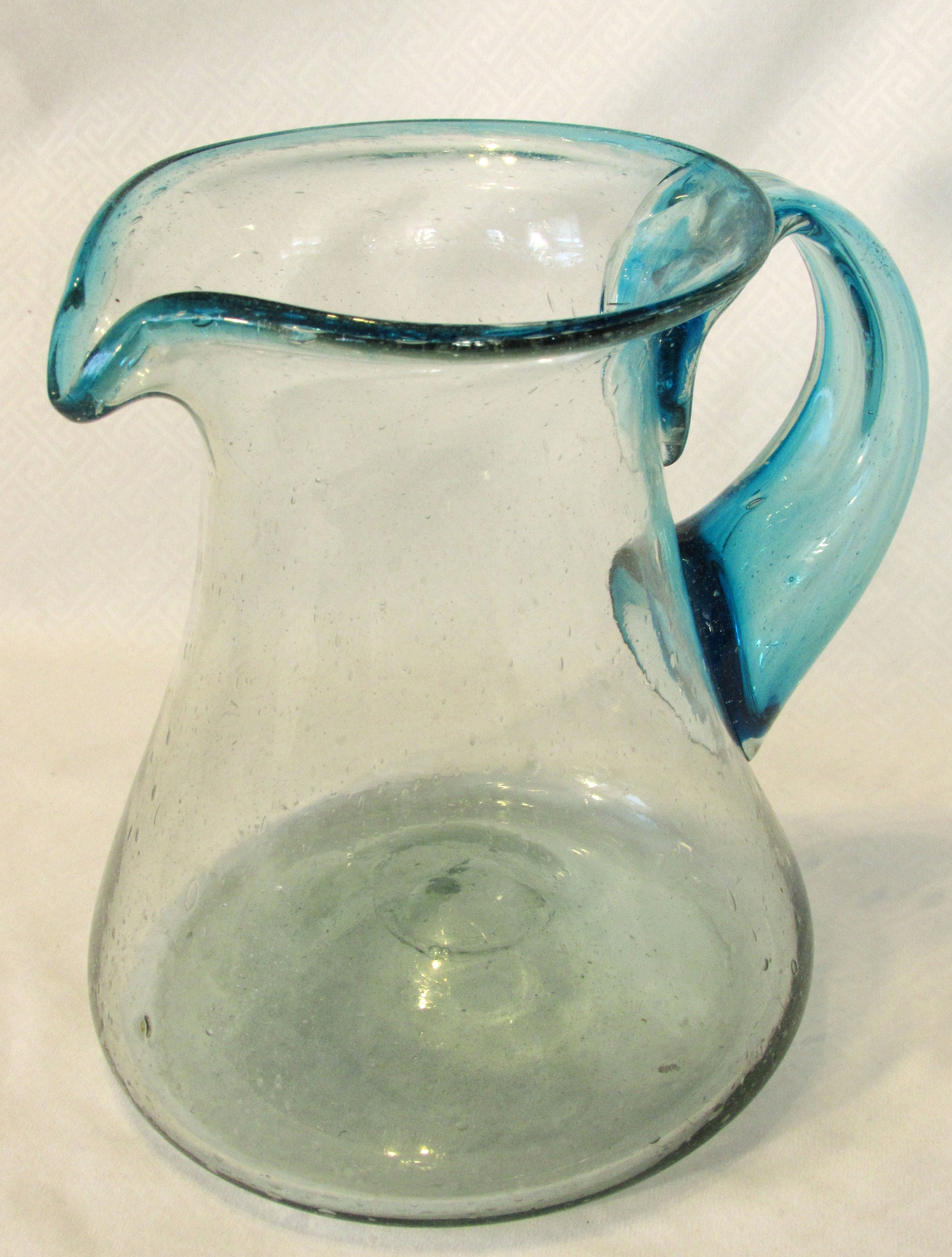 Mexican Handblown Bubble Glass Pitcher Aquamarine Unique Flask Shape ...