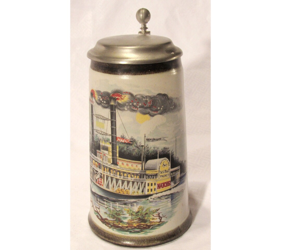 RARE Marzi and Remy Natchez Steamboat Lidded Beer Stein, West Germany ...
