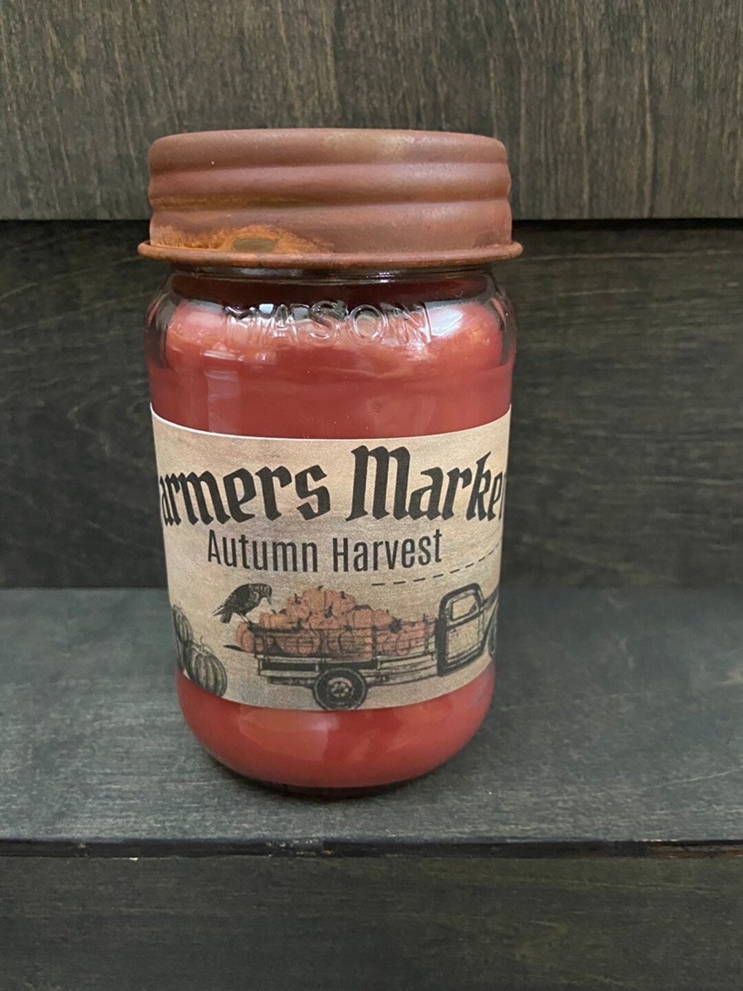 FALL Candle FARMERS MARKET Mason Jar Candle Primitive Fall Candle ...