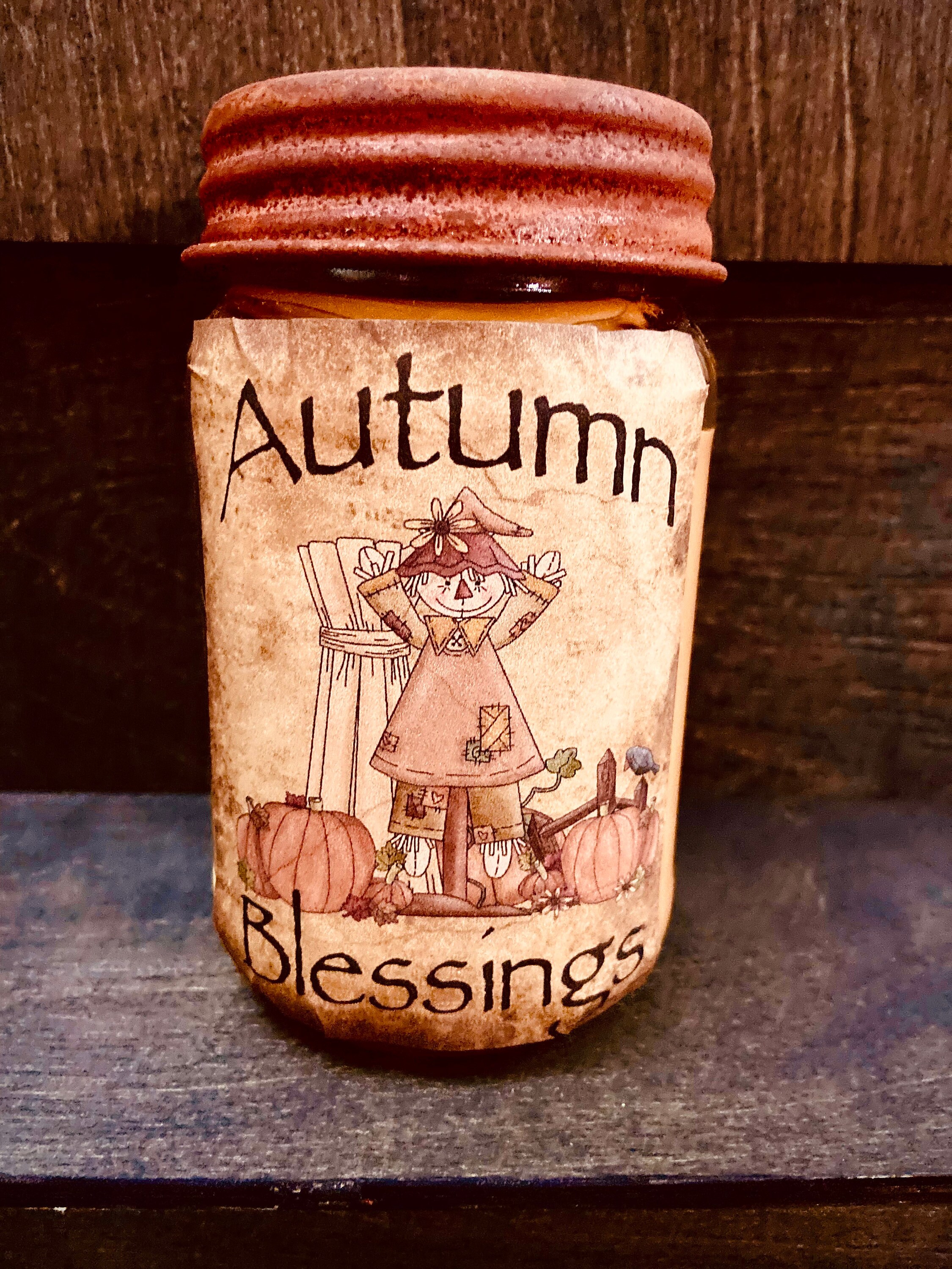 FALL Candle AUTUMN BLESSINGS Square Mason Jar Candle Primitive Fall ...