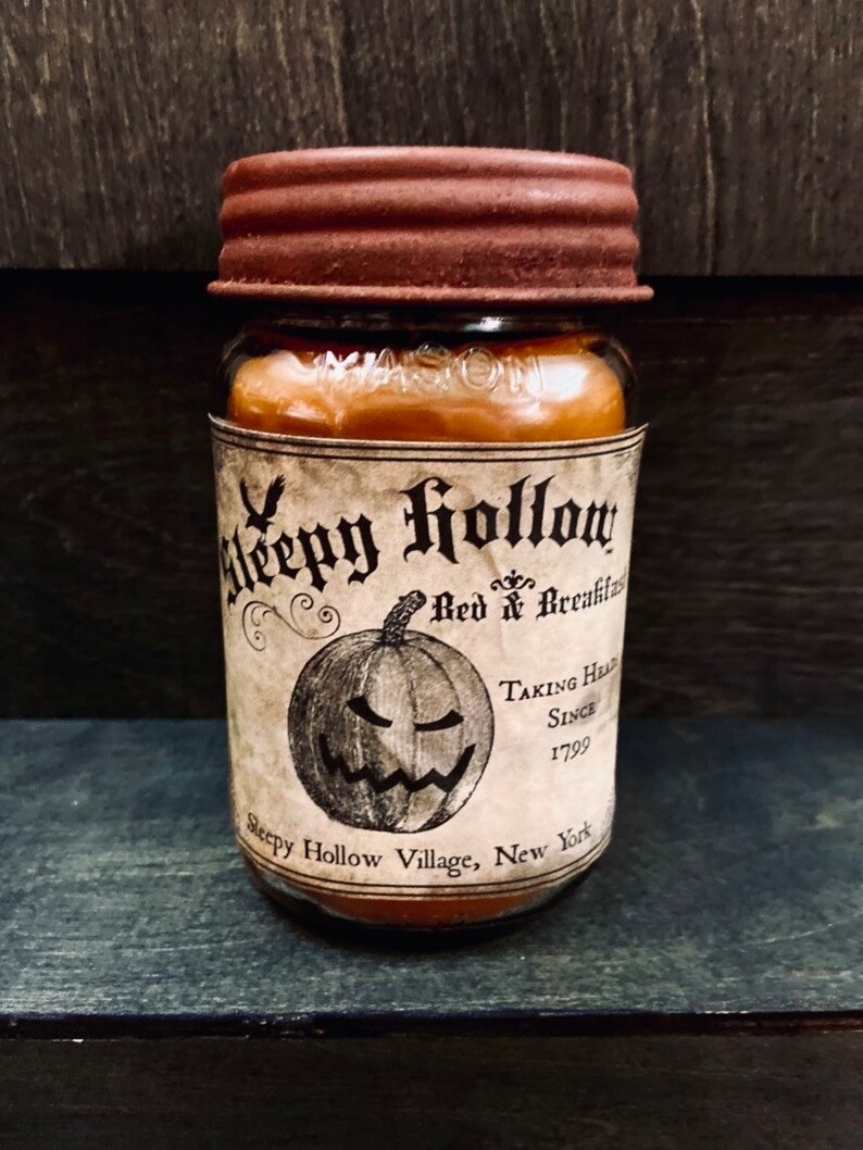 FALL Candle SLEEPY HOLLOW Halloween Candle Square Mason Jar Candle ...