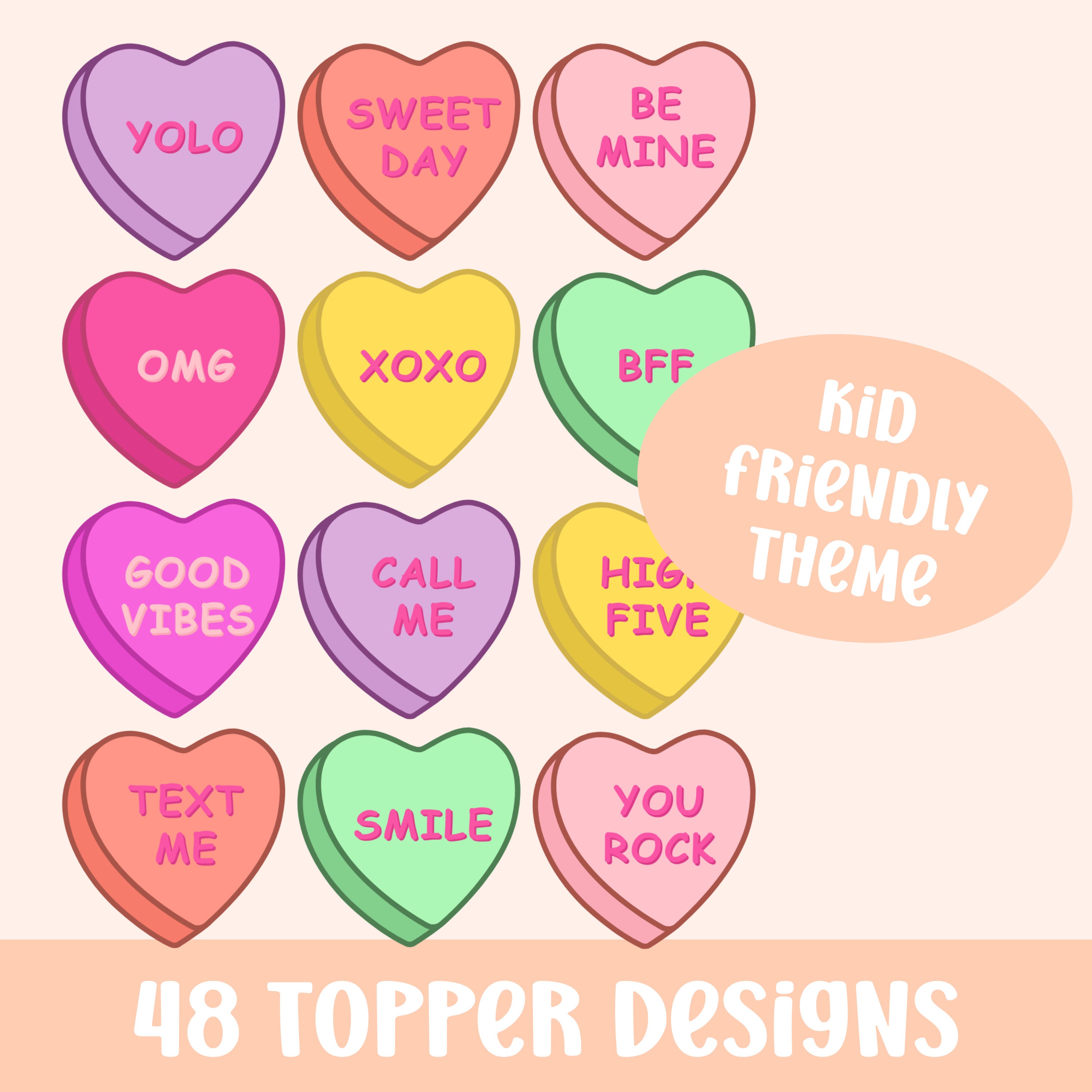 Printable Candy Heart Cupcake Topper for Valentines Day School Party ...