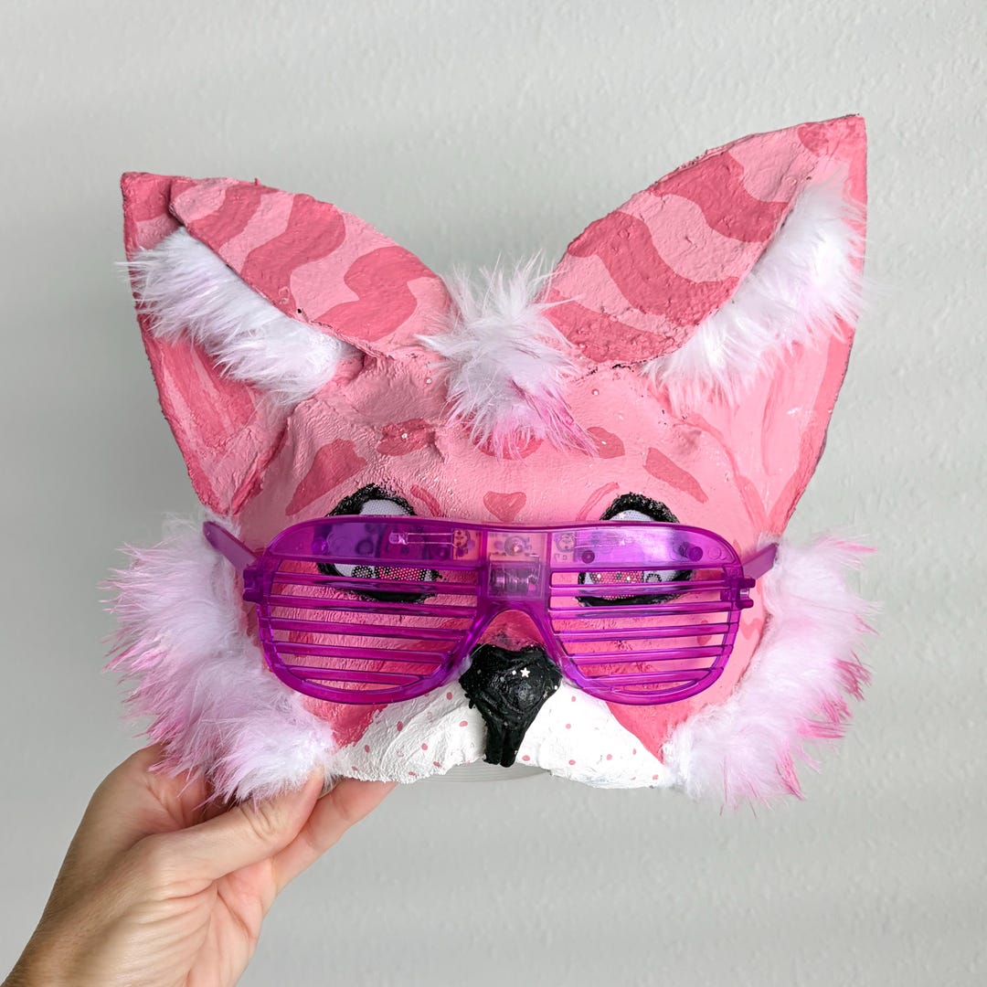 Pink Cat Fox Mask | Therian Gear | Rave Scene Kitty Otherkin Animal One ...