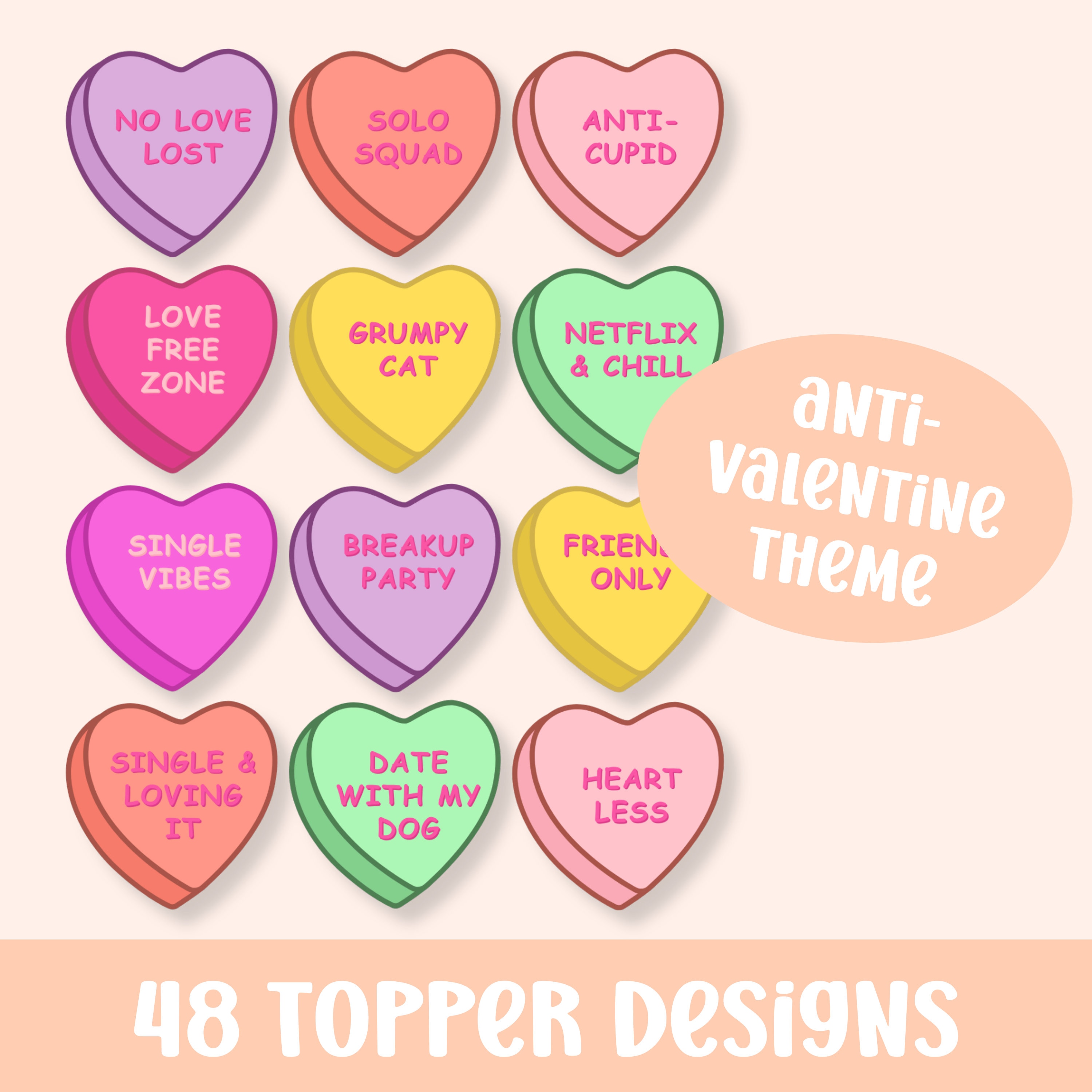 Printable Candy Heart Cupcake Topper for Valentines Day School Party ...